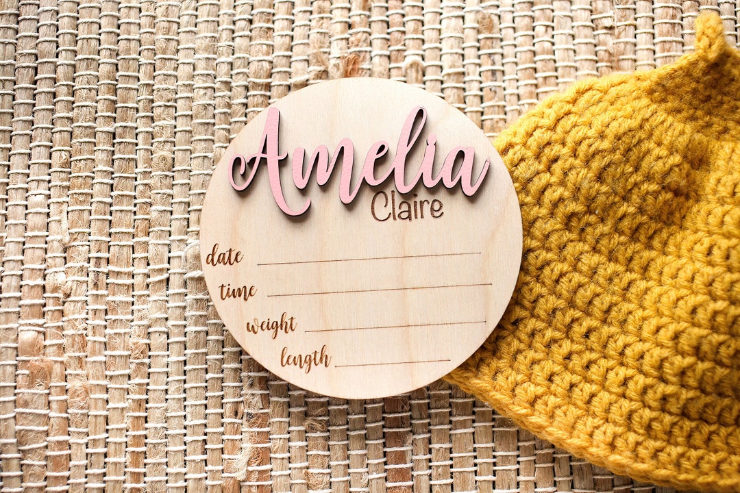 Round Wooden Baby Plaque 3D Custom Wood Baby Name - Etsy