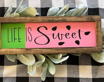 Life is Sweet Sign // Wood Watermelon Sign // 6x6 Inch // Dot Art ...