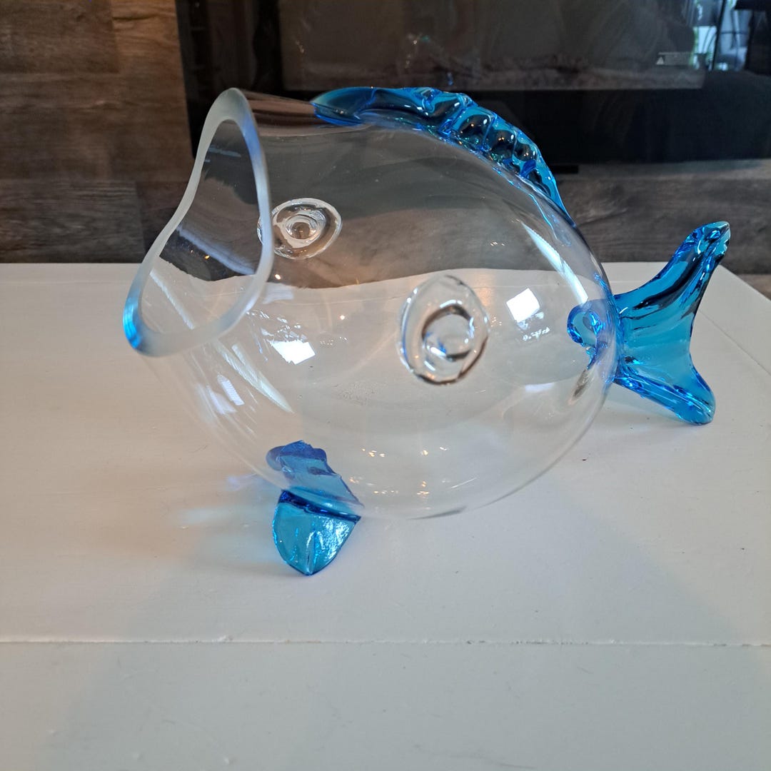 Stunning Blenko Style Clear and Blue Handblown Glass Fish Sculpture - Etsy