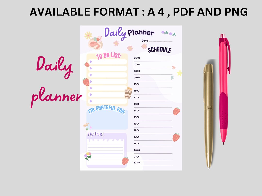Purple 24hour Daily Planner- A4 Printable PDF & PNG | Instant Download ...