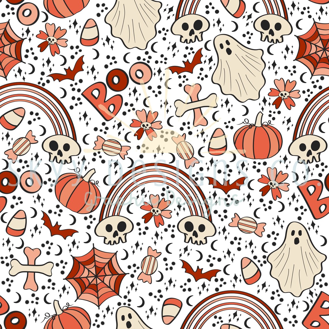 Boho Halloween Spooky Ghosts Digital Seamless Pattern for - Etsy