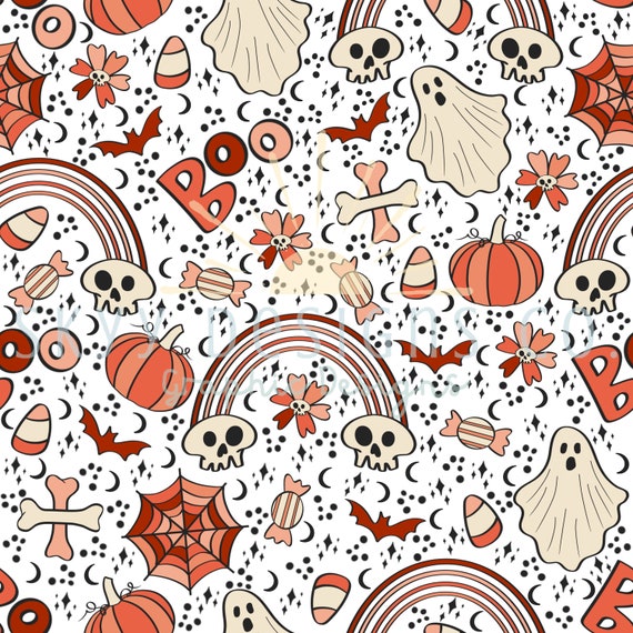 Boho Halloween Spooky Ghosts Digital Seamless Pattern for - Etsy