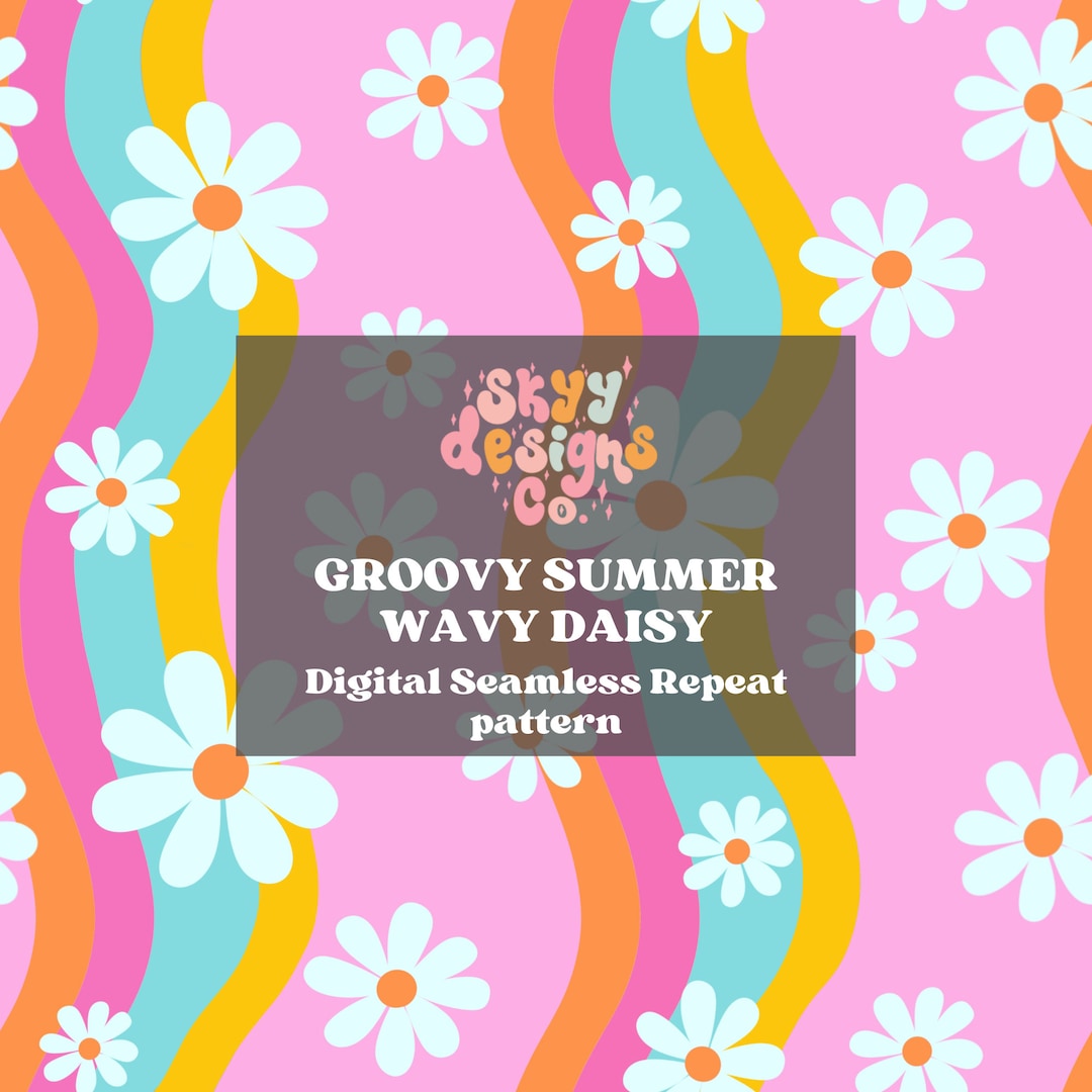 Groovy Retro Summer Daisy Waves Seamless Pattern for Retro Floral ...