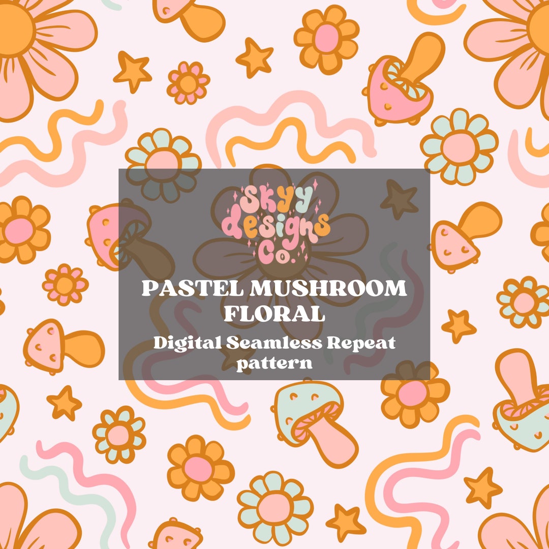 Pastel Mushroom Floral Seamless Pattern for Spring and Summer, Retro ...
