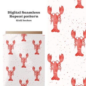 Nautical Watercolor Lobster Seamless Pattern Design for Summer, Lobster ...