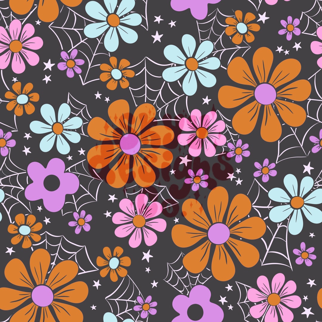 Retro Halloween Floral Digital File Seamless Pattern for Fabrics and ...