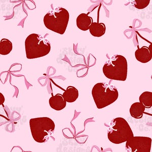 Coquette Fruit Seamless Pattern for Valentine's Day, Preppy Strawberry ...