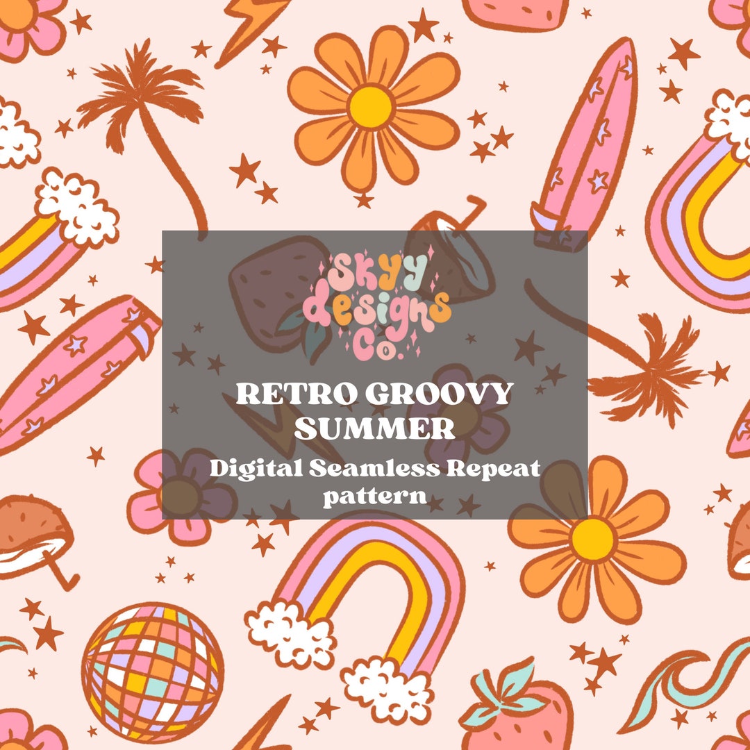 Retro Groovy Summer Seamless Pattern, Preppy Surfing Pattern Paper ...