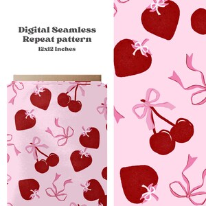 Coquette Fruit Seamless Pattern for Valentine's Day, Preppy Strawberry ...