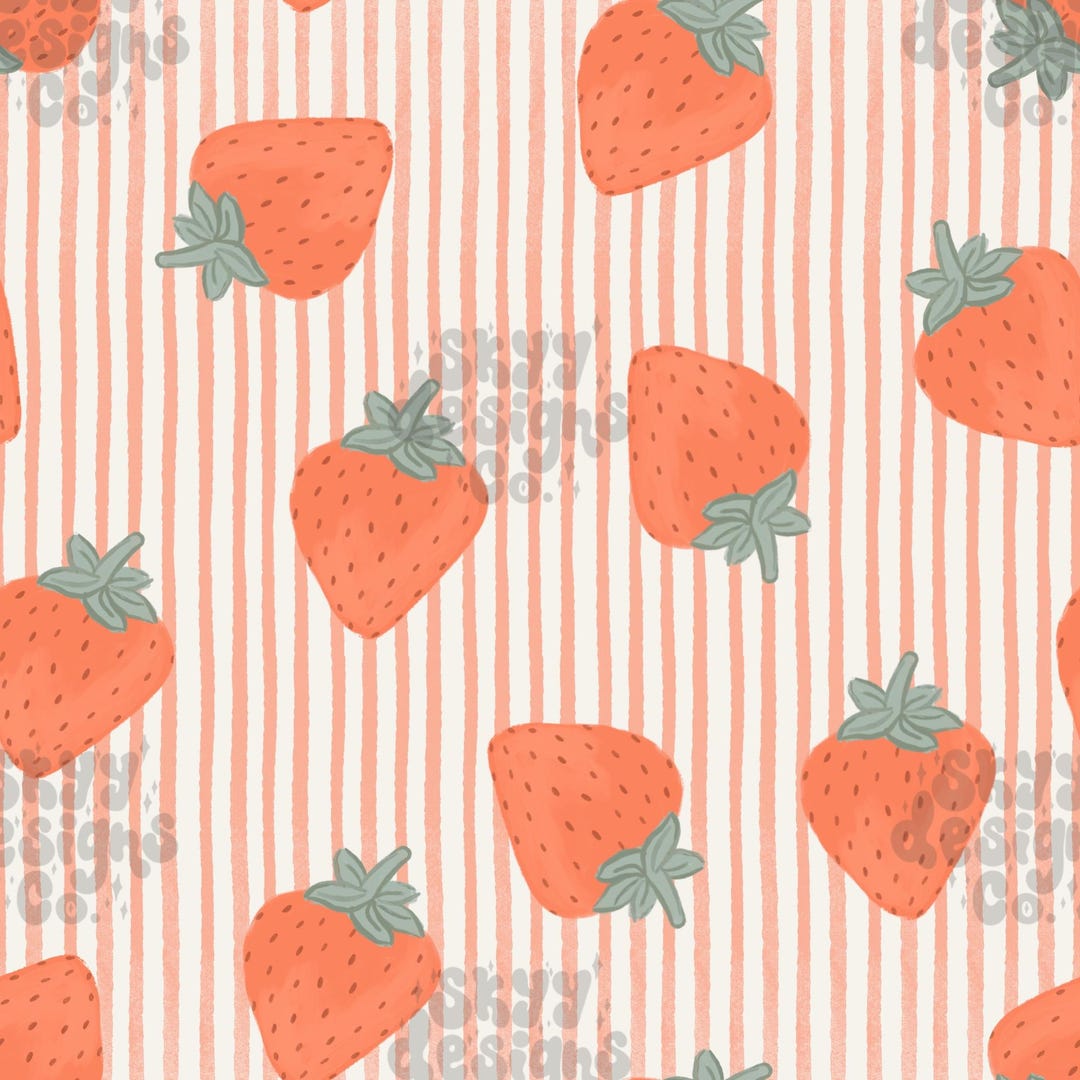 Strawberry Stripe Seamless Pattern Design for Spring and Summer, Muted ...