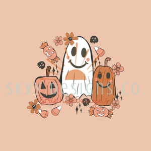 Boho Pumpkins and Ghosts for Halloween Digital Seamless Pattern for ...