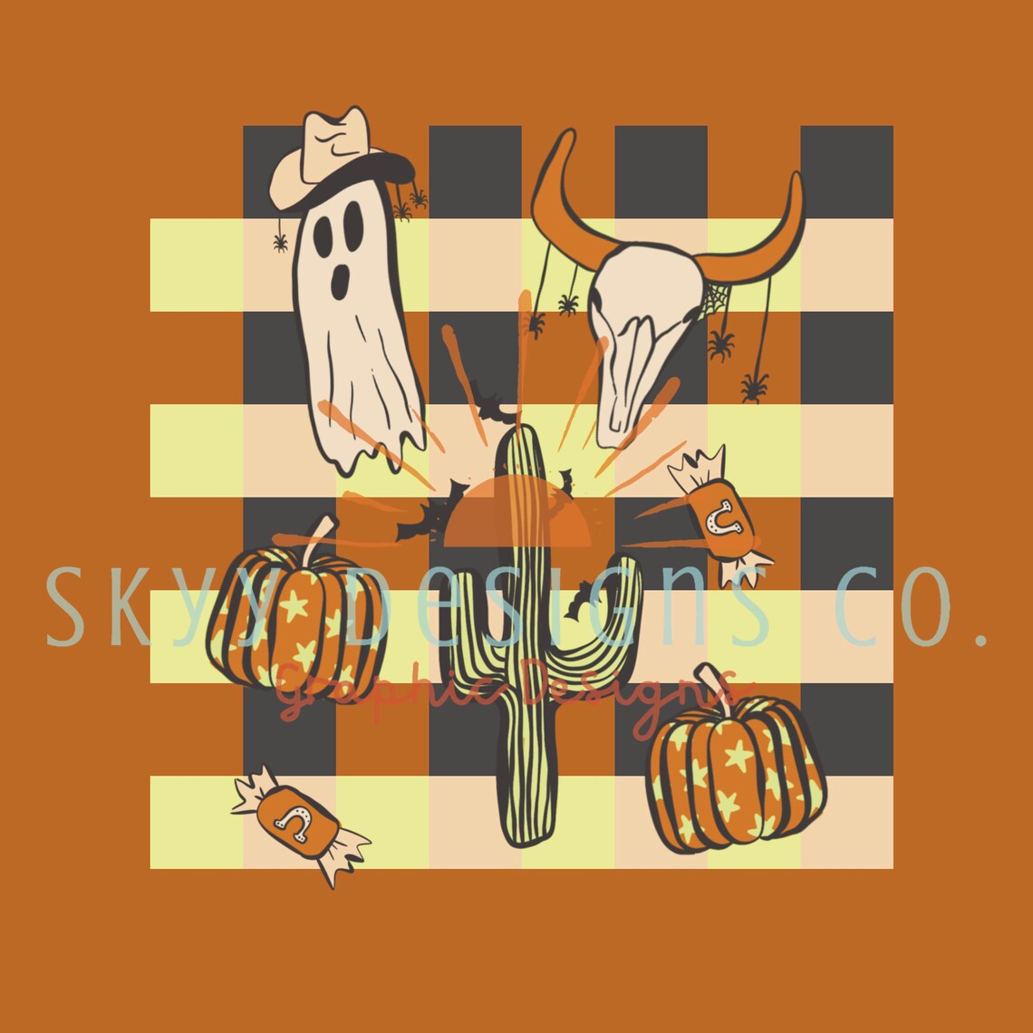 Western Spooky Cactus and Ghosts Halloween Digital Seamless - Etsy