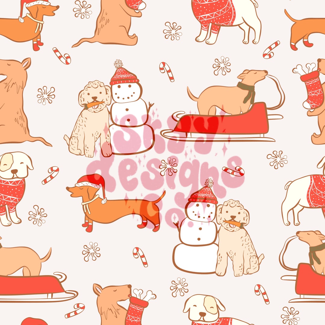 Christmas Dogs Seamless Pattern, Holiday Pet Pattern Paper for Fabrics ...