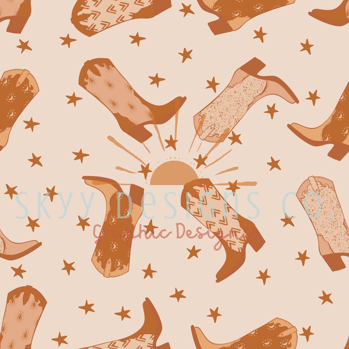 Neutral Retro Cowboy Boots Digital Seamless Pattern for - Etsy