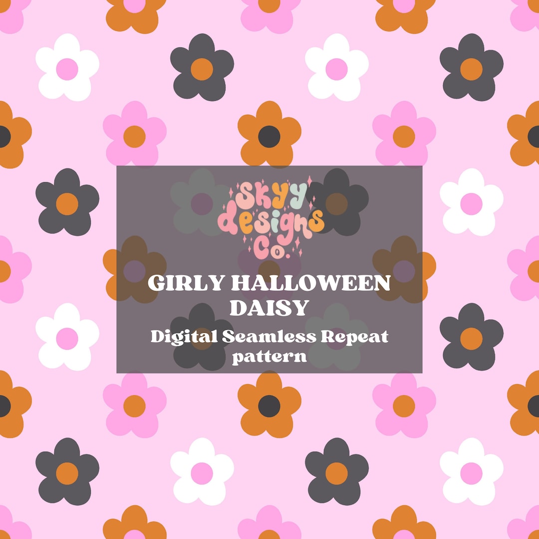 Bright Retro Daisy Seamless Pattern for Halloween, Spooky Floral ...