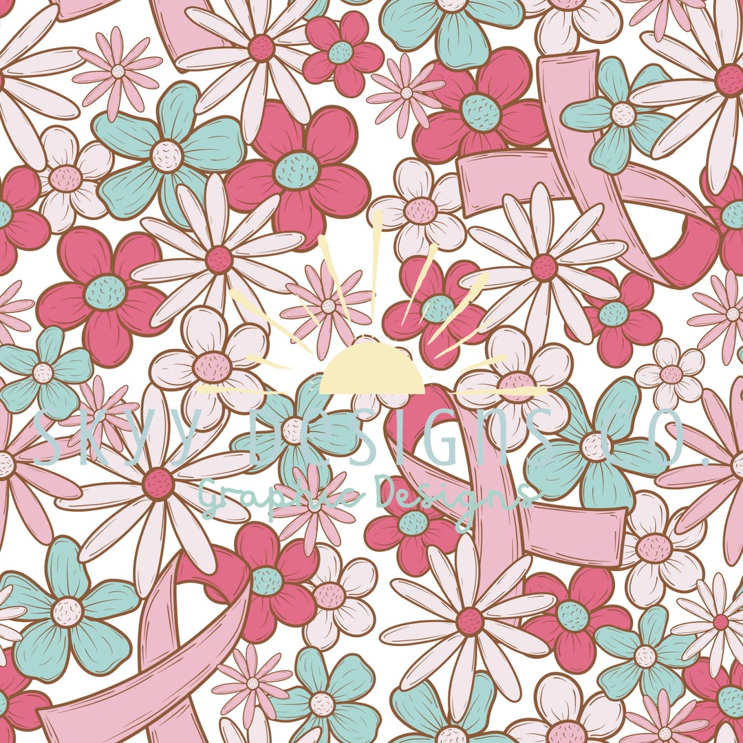 Pink Ribbon Floral Digital Seamless Pattern for Fabrics and Wallpapers ...