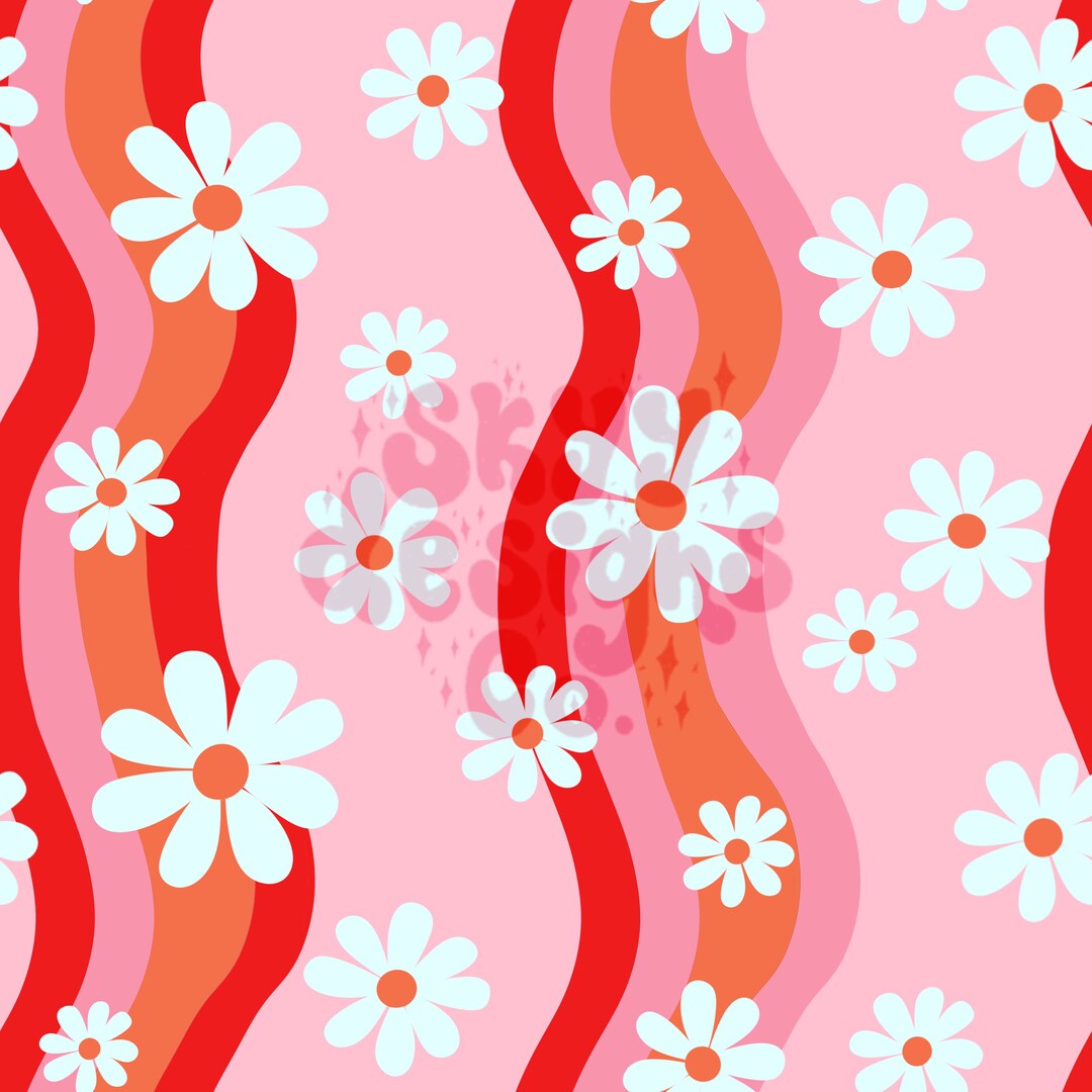Groovy Retro Summer Daisy Waves Seamless Pattern for Retro Floral ...