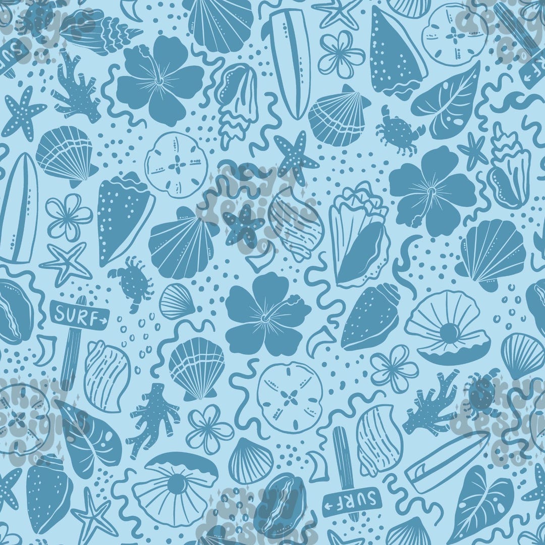 Blue Seashells Pattern, Coastal Beach Design (PNG, JPEG) - Etsy