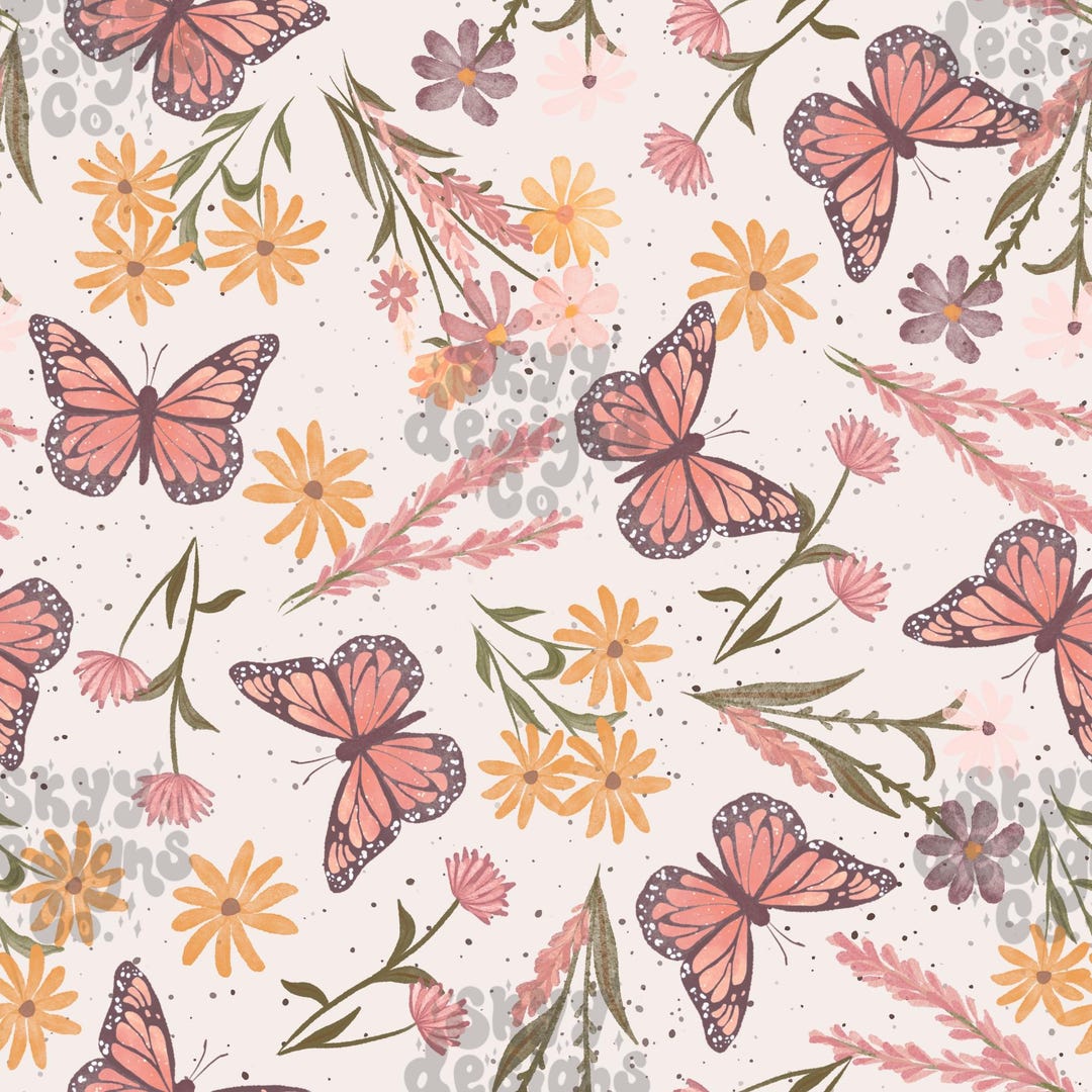 Watercolor Wildflower Butterfly Seamless Pattern for Spring and Summer ...