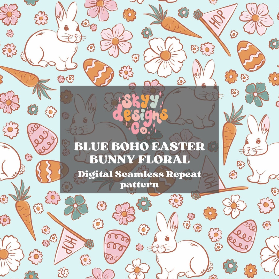 Boho Easter Bunnies Digital Seamless Pattern for Fabrics, Boho Easter ...