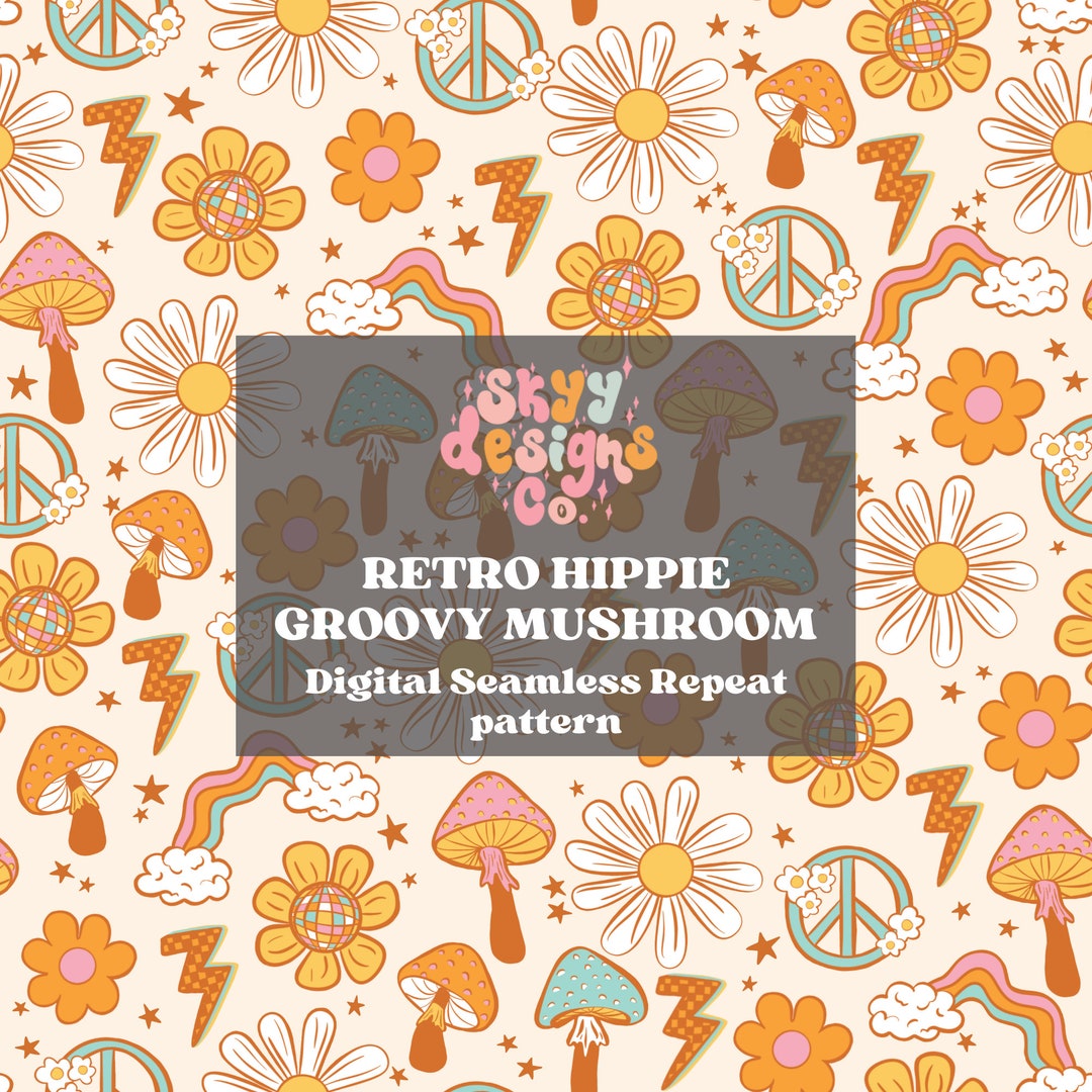 Retro Hippie Mushroom Seamless Repeat Pattern, Retro Seamless Repeat ...