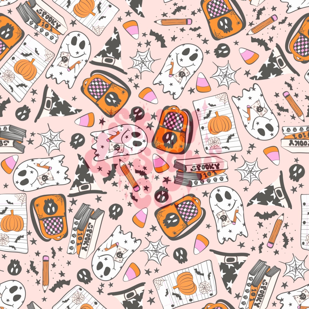 Halloween School Trendy Ghosts Digital Seamless Pattern for Fabrics and ...