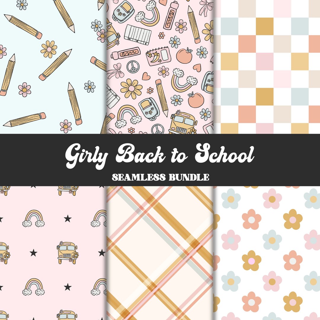 Girls Pastel Back to School Digital Seamless Bundle for Fabrics, Back ...