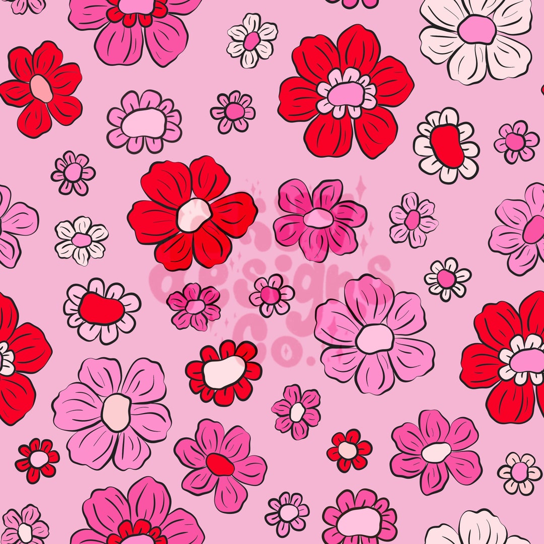 Boho Valentine's Day Red Floral Digital Seamless Pattern for Fabrics ...