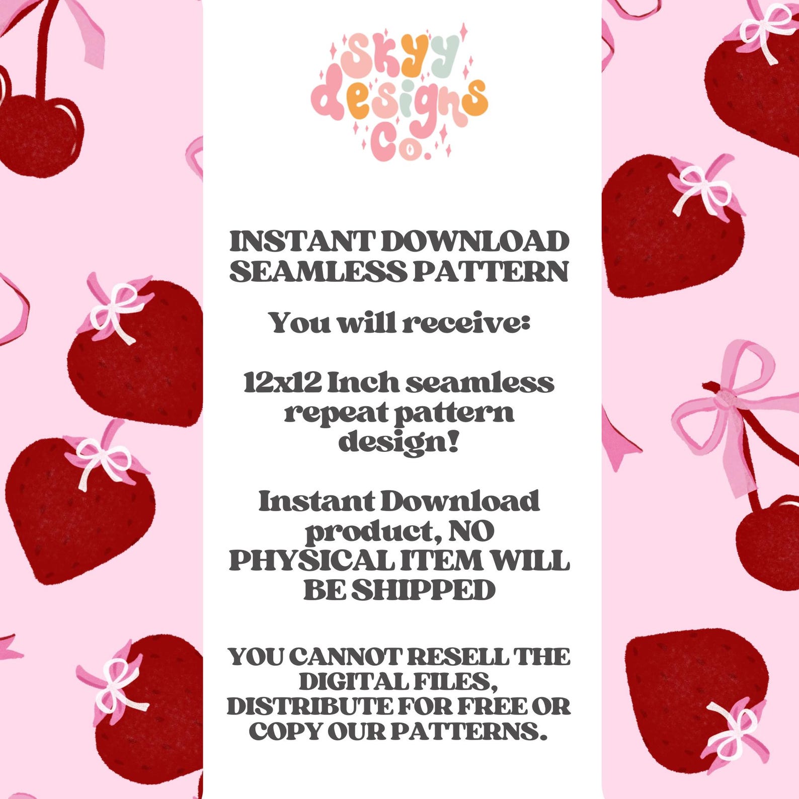 Coquette Fruit Seamless Pattern for Valentine's Day, Preppy Strawberry ...