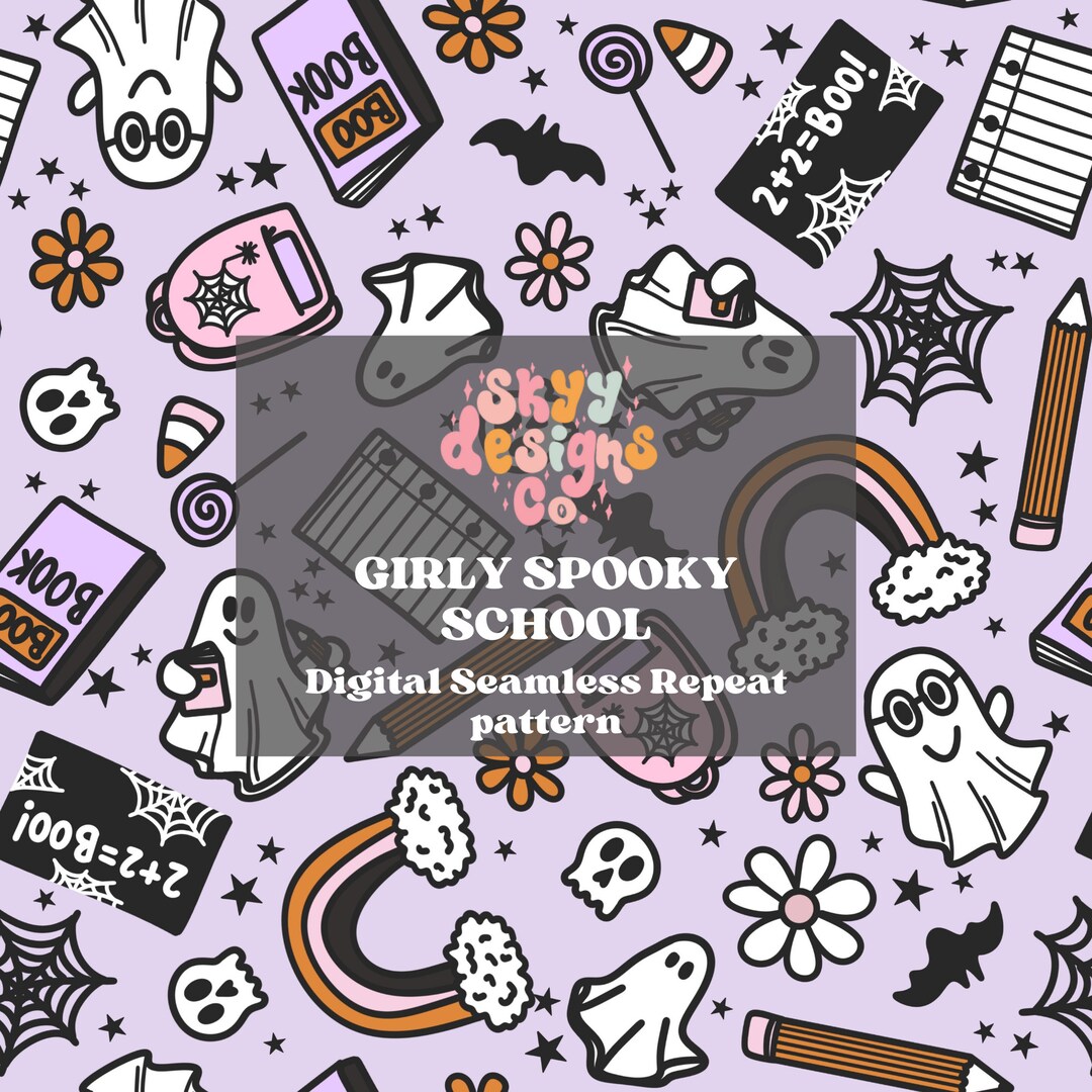 Halloween School Trendy Ghosts Digital Seamless Pattern for Fabrics and ...