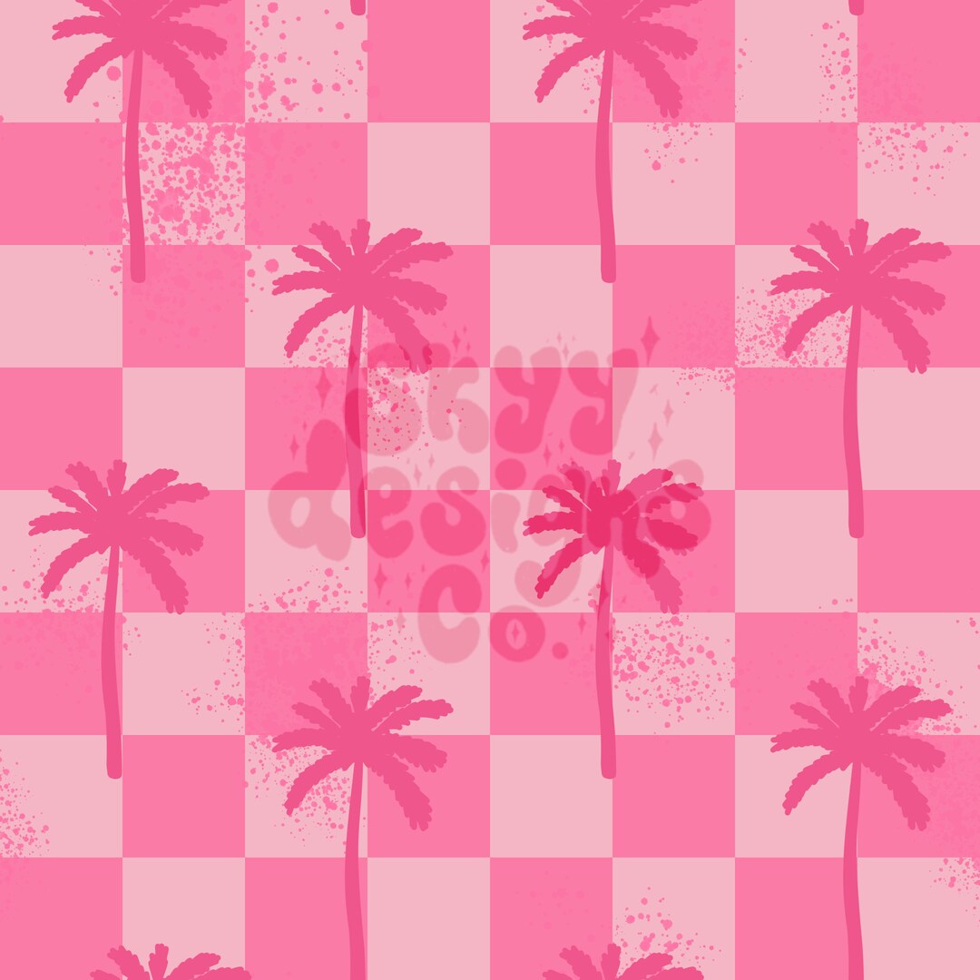 Retro Checkered Palm Tree Seamless Pattern, Preppy Summer Pattern Paper ...
