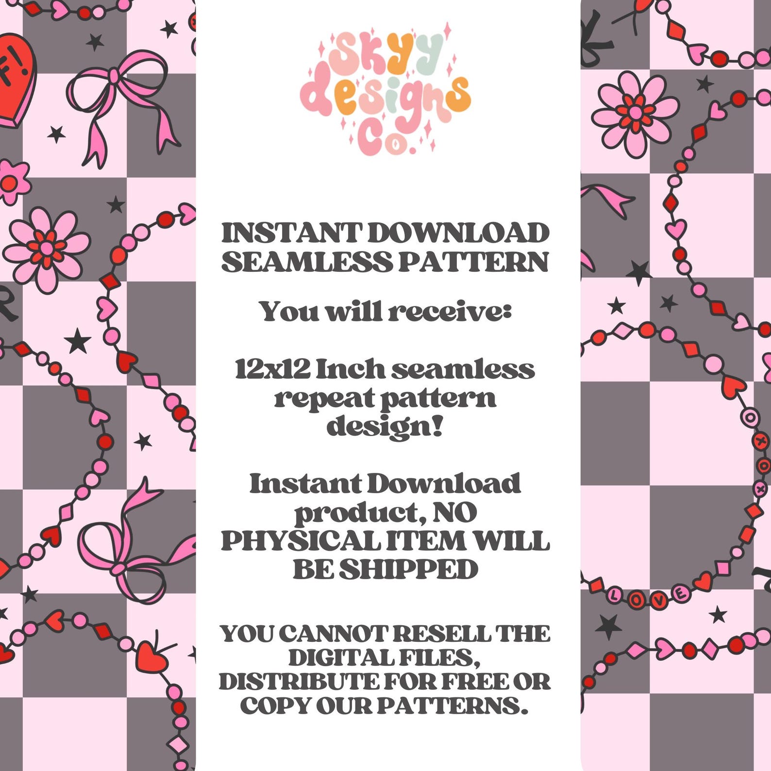 Retro Heart Bracelet Checkered Pattern for Valentine's Day, Friendship ...