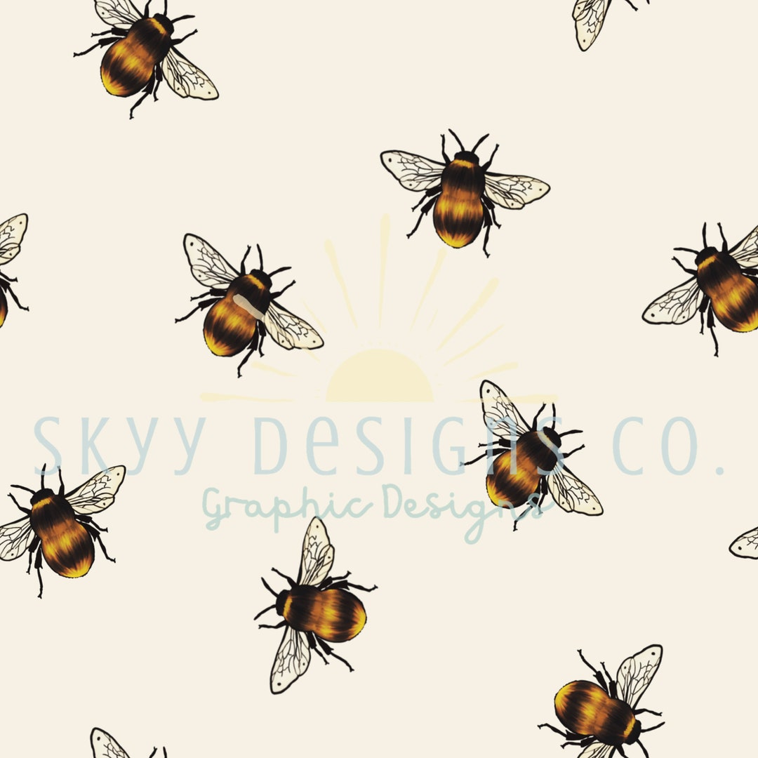 Beige Bumble Bees Digital Seamless Pattern for Fabrics and Wallpapers ...