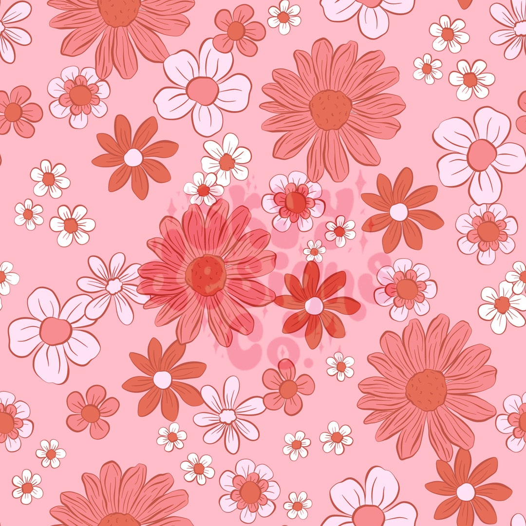 Valentine's Day Red and Pink Floral Digital Seamless Pattern for ...