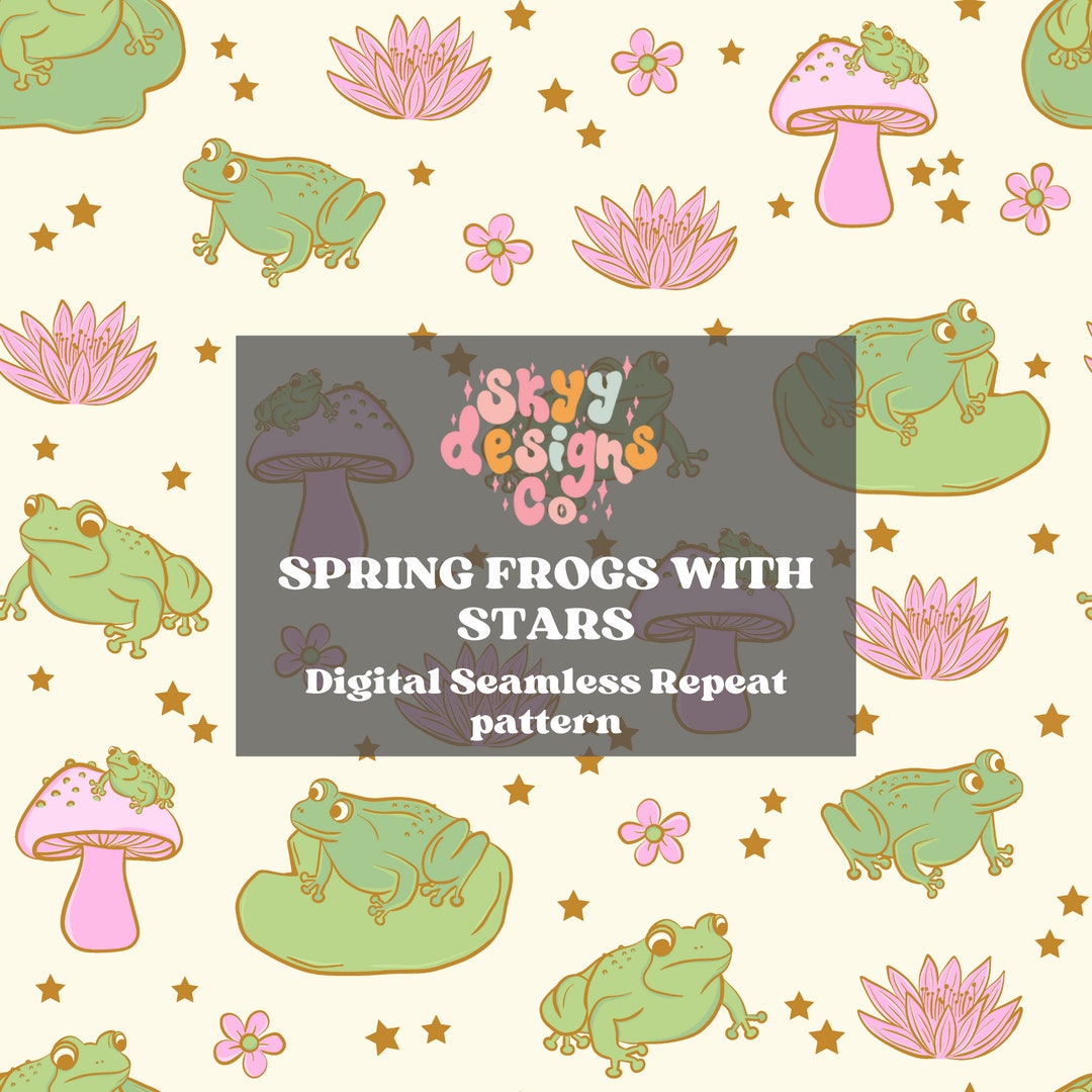 Mushroom Frogs Seamless Pattern, Girly Spring Animals Pattern Paper ...
