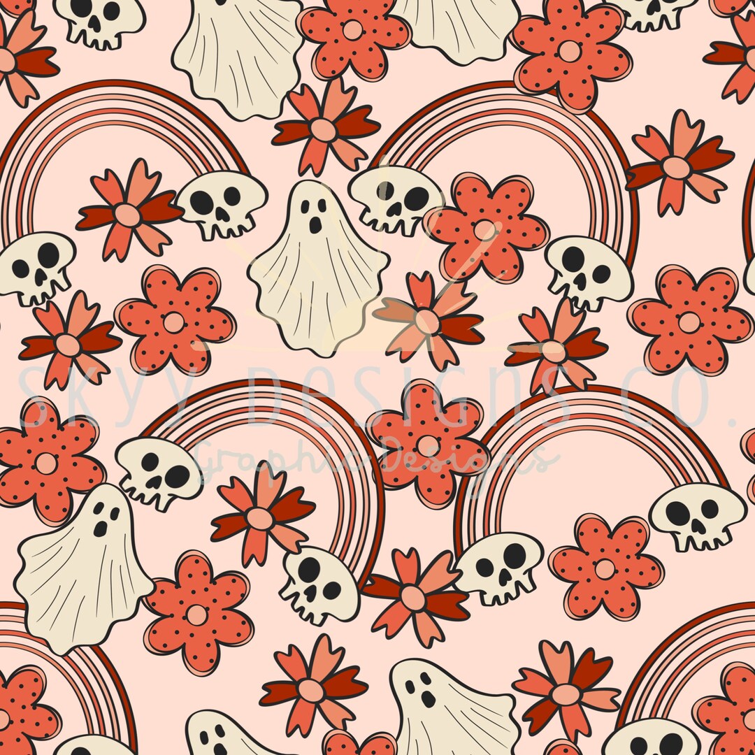 Rainbow Floral Ghosts Seamless Pattern for Halloween, Spooky Rainbows ...