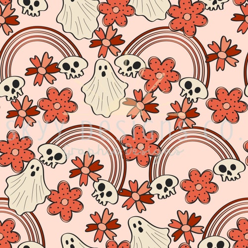 Boho Halloween Spooky Ghosts Digital Seamless Pattern for - Etsy