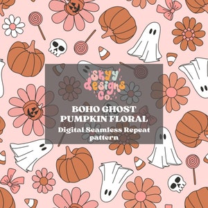 Boho Ghosts Seamless Pattern Design for Halloween, Digital Download ...