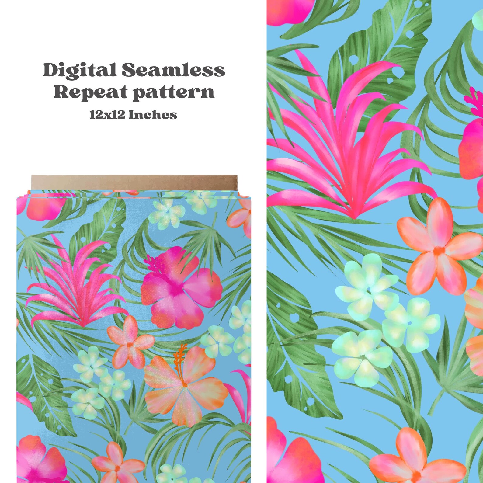Tropical Hibiscus Floral Seamless Pattern for Summer, Bright Flowers ...
