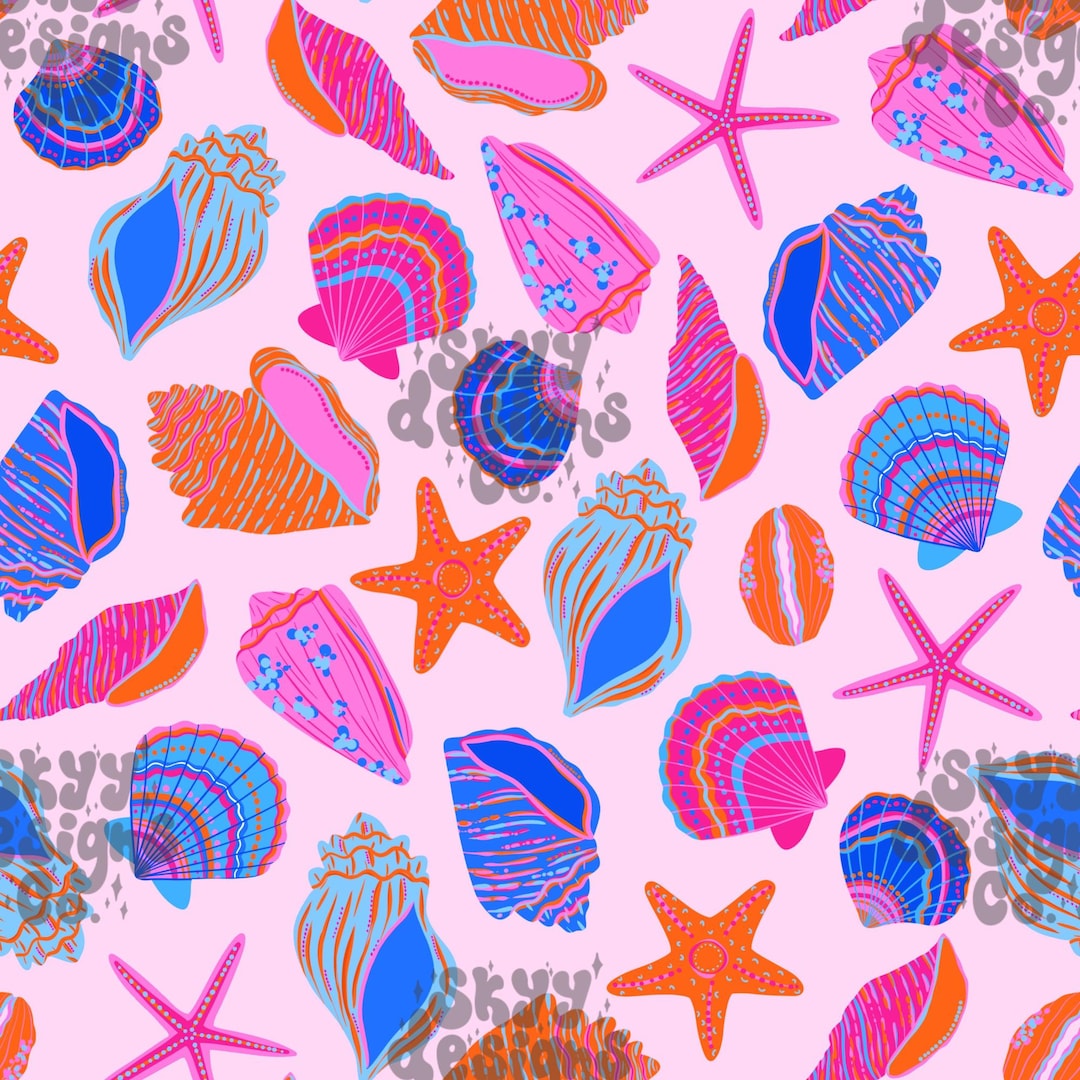 Bright Neon Seashells Seamless Pattern for Summer, Tropical Shells ...