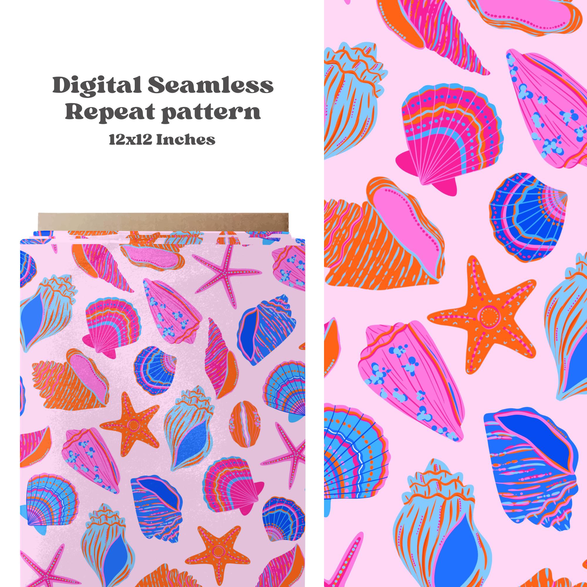 Bright Neon Seashells Seamless Pattern for Summer, Tropical Shells ...