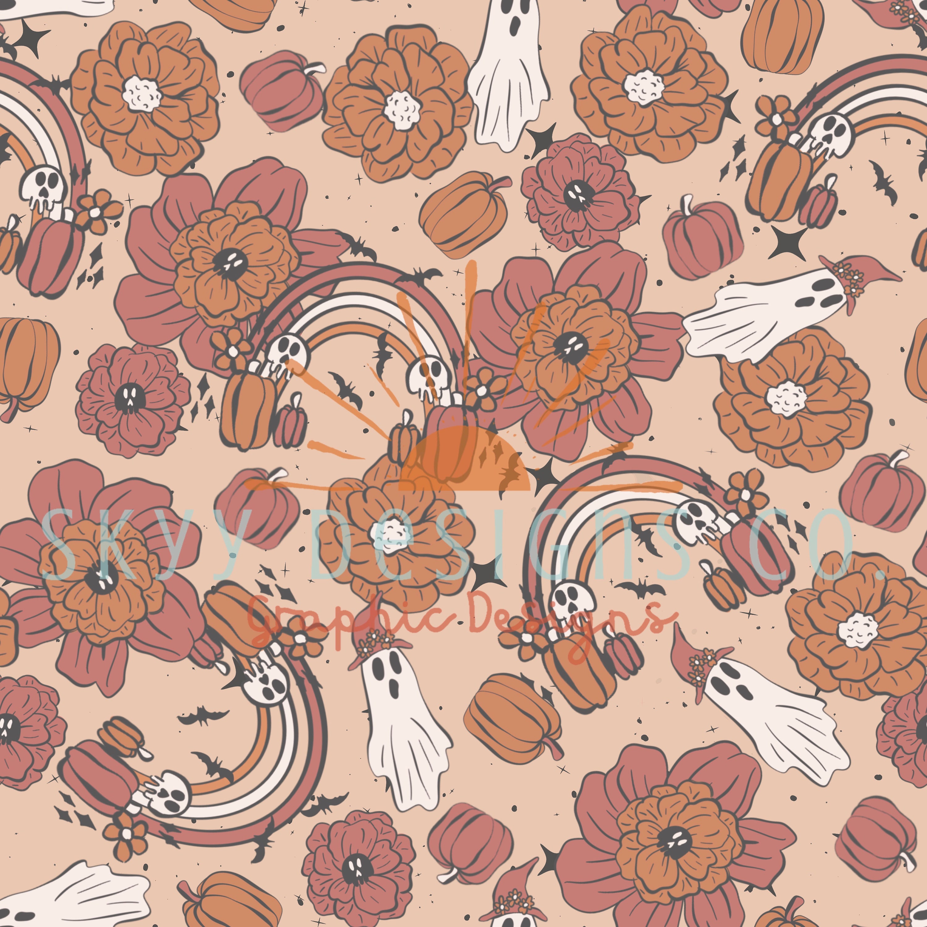 Boho Halloween Floral Digital File Seamless Pattern for - Etsy