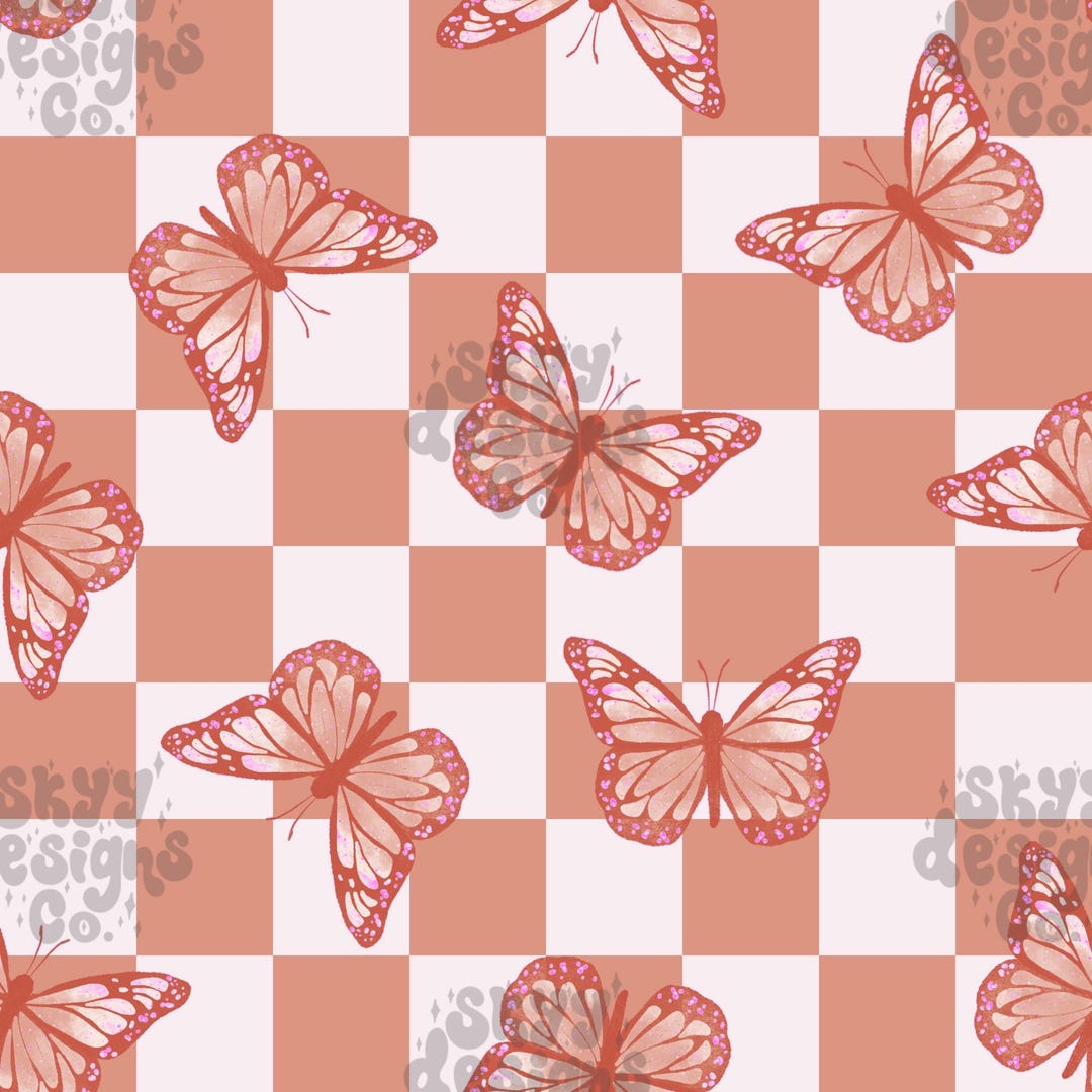 Checkered Butterfly Floral Seamless Pattern Design Instant Download ...