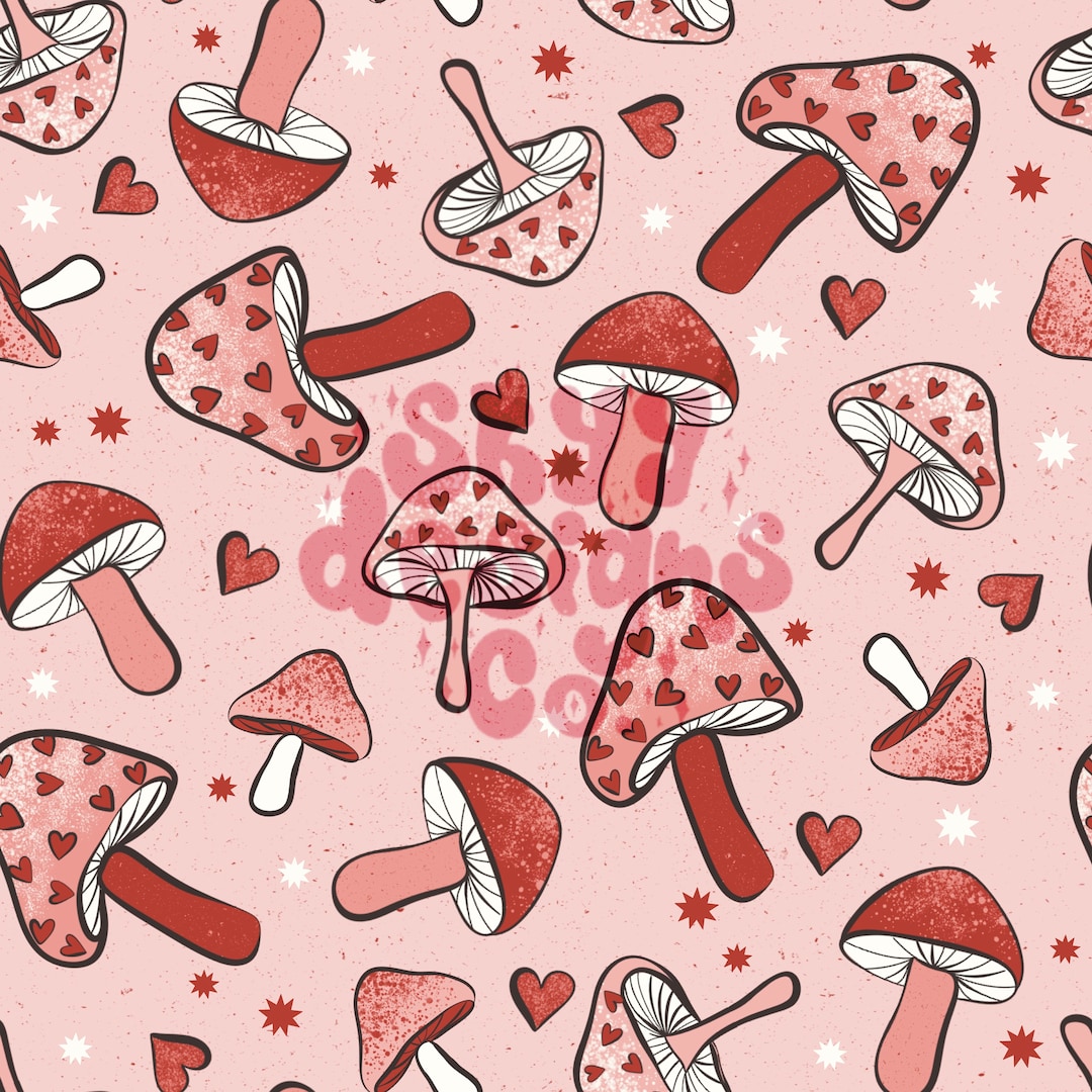 Retro Love Mushrooms Seamless Repeat Pattern for Valentine's Day, Retro ...