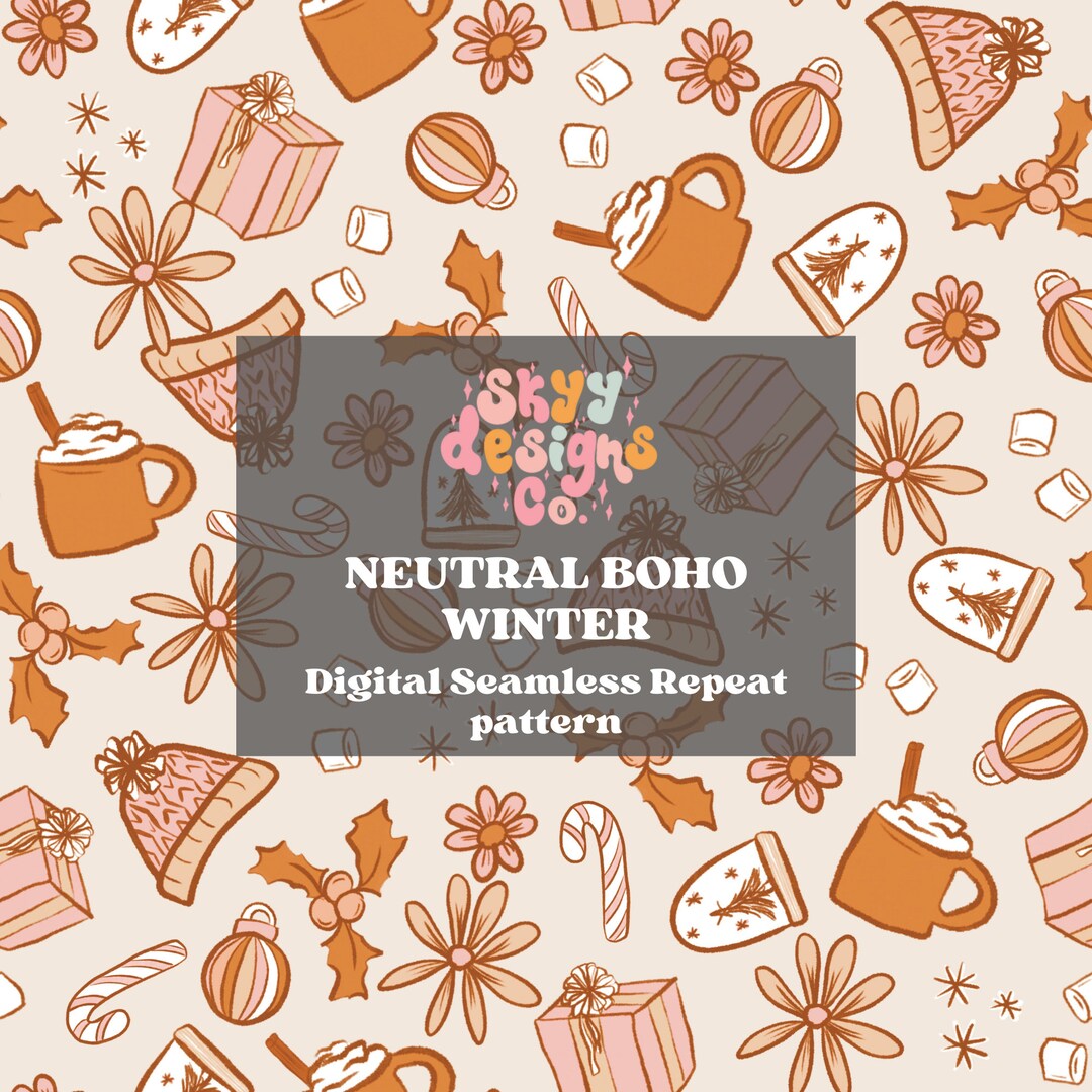 Boho Winter Neutral Digital Seamless Pattern for Fabrics and Wallpapers ...