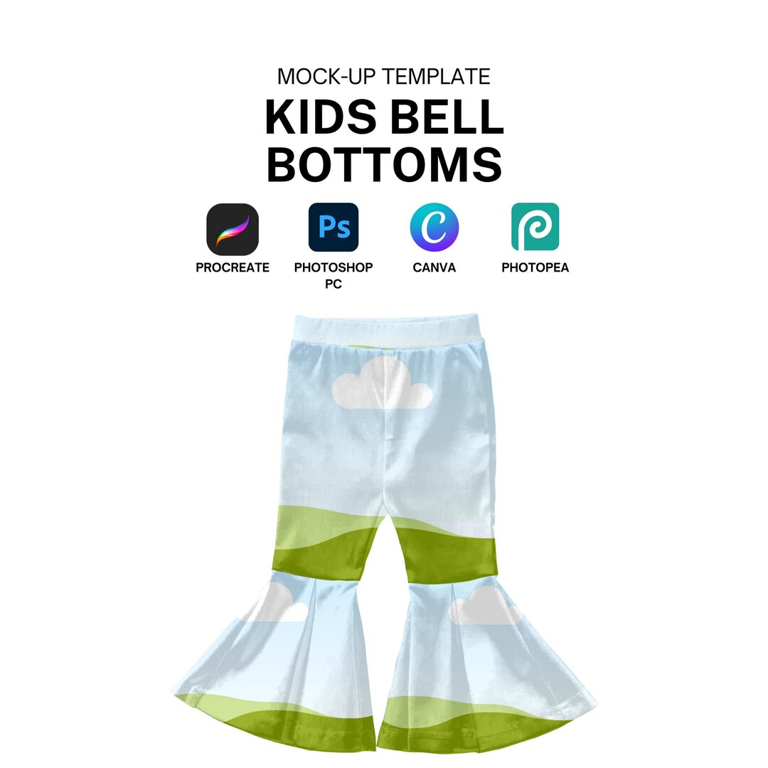 Kids Bell Bottoms Pants Realistic Mockup Template for Procreate ...