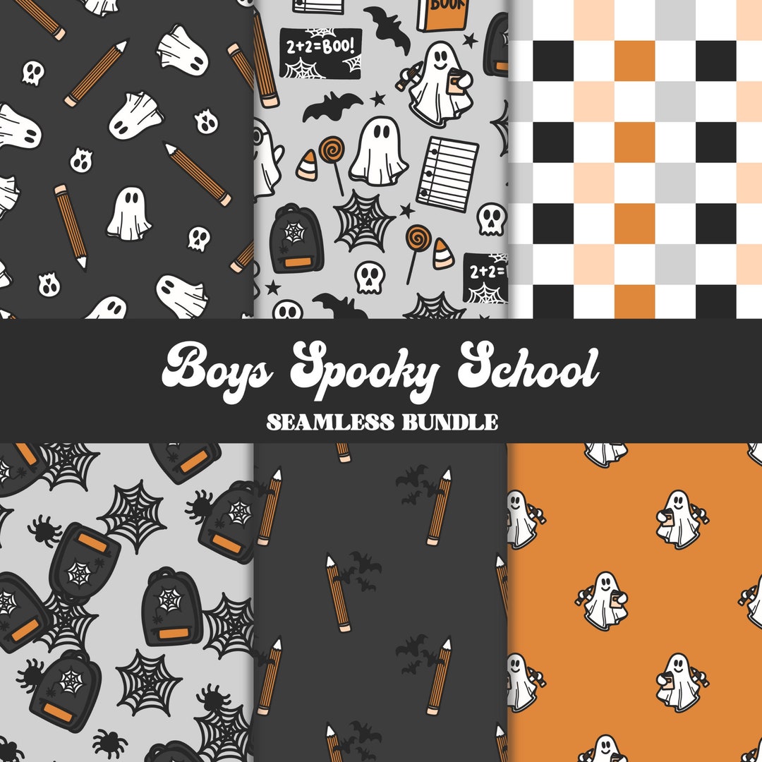 Boys Spooky Halloween School Digital Seamless Pattern Bundle for ...