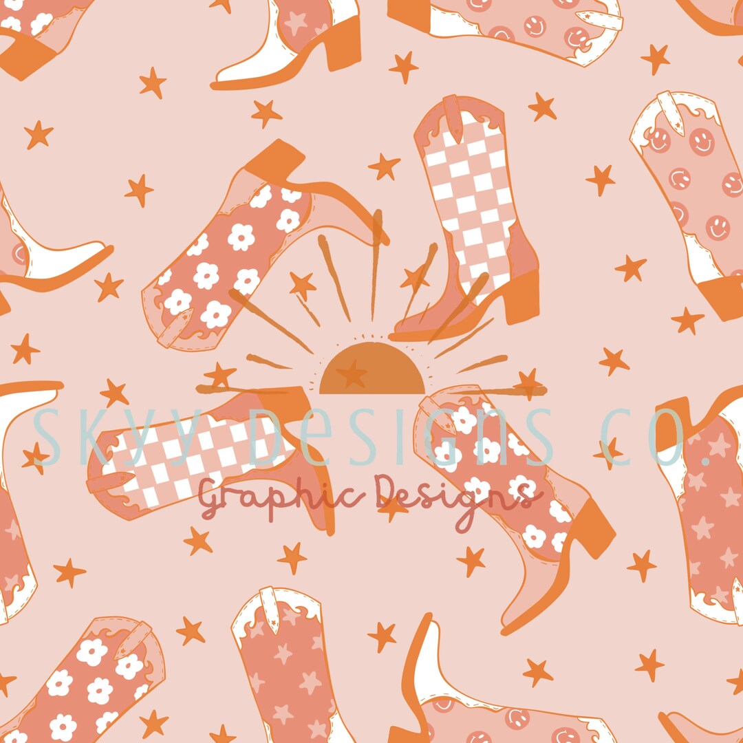 Retro Cowboy Boots Digital Seamless Pattern for Fabrics and Wallpapers ...