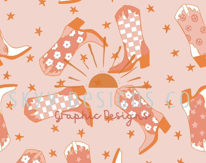 Retro Cowboy Boots Digital Seamless Pattern for Fabrics and - Etsy