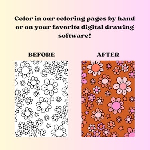 Easy Retro Style Coloring Pages for Adults, Printable Coloring Book for ...